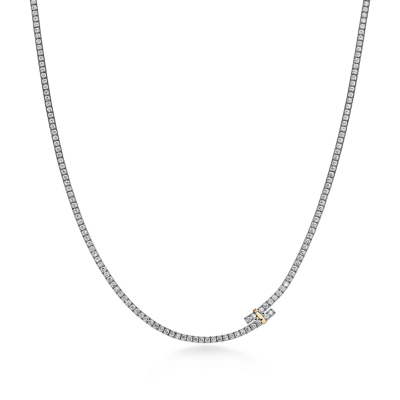 Tiffany Edge 系列铂金与 18K 黄金镶钻环绕式项链 | Tiffany & Co.