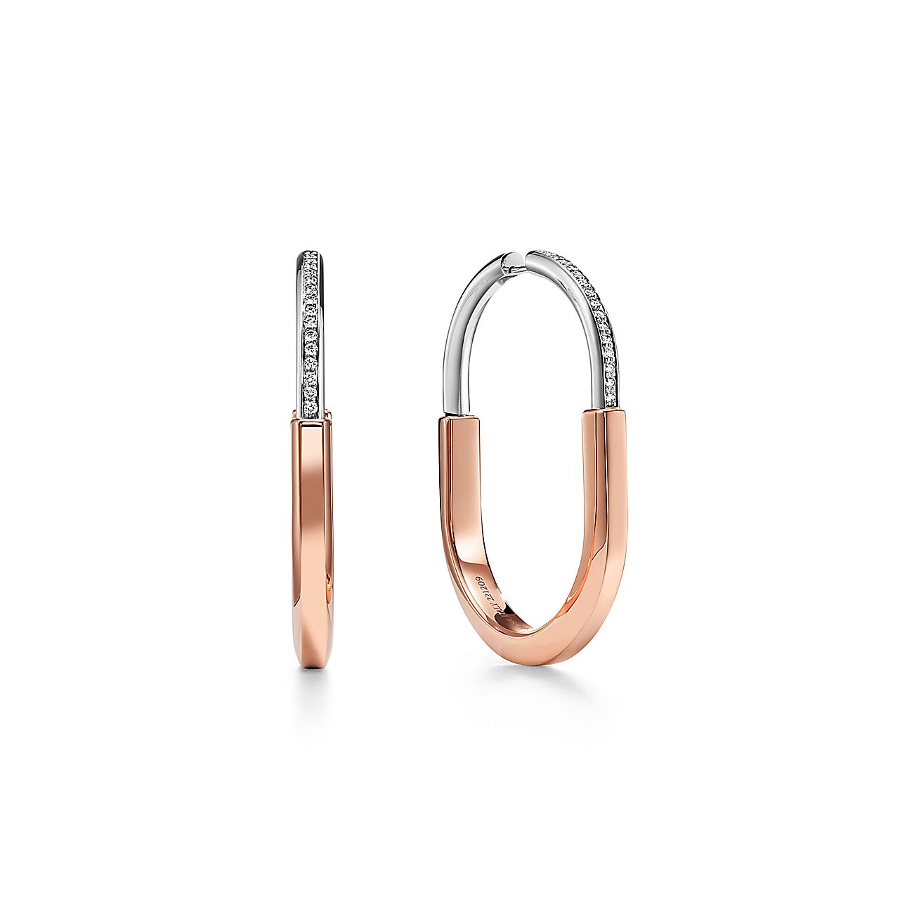 Tiffany Lock 系列 18K 玫瑰金和 18K 白金镶钻耳环，特大号 | Tiffany & Co.