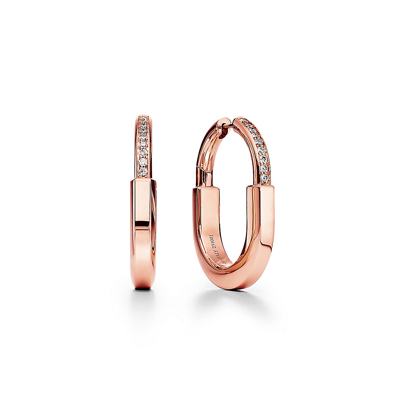 Tiffany Lock 系列 18K 玫瑰金镶钻耳环，中号 | Tiffany & Co.