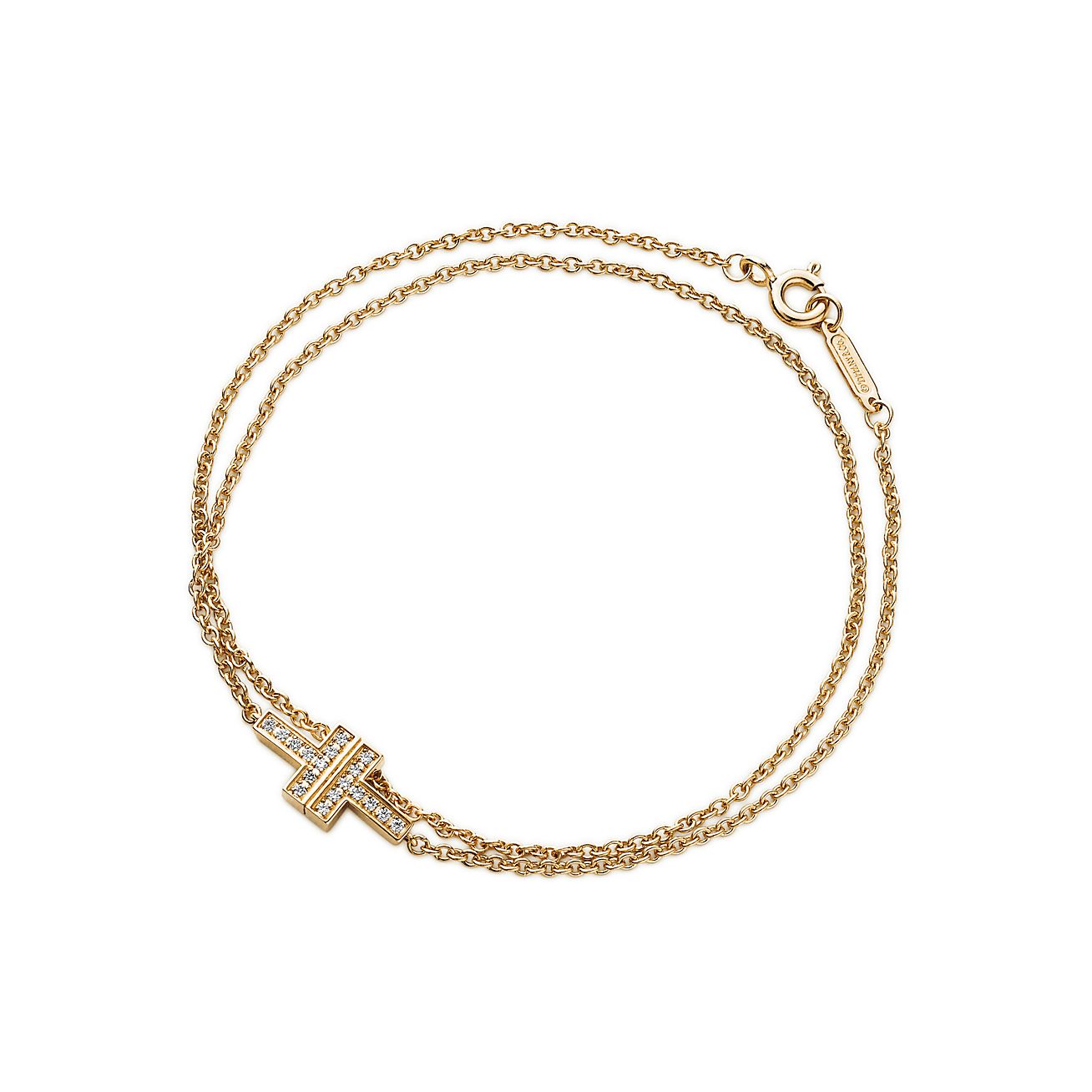 Tiffany T 系列 18K 黄金镶钻双链手链 | Tiffany & Co.